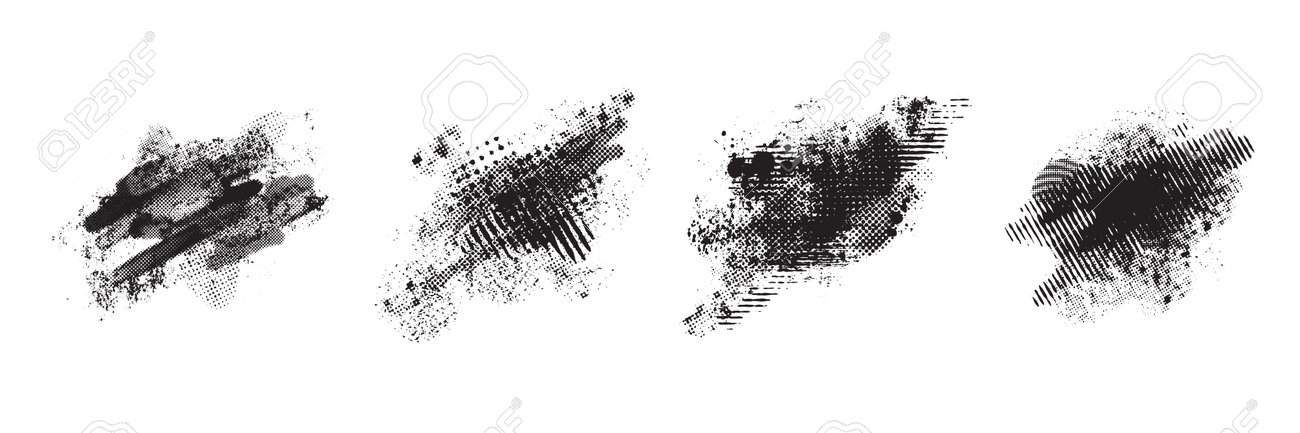 Grunge Brushstroke Set, Black Ink Splatter Stain, Vector Paint Kit ...