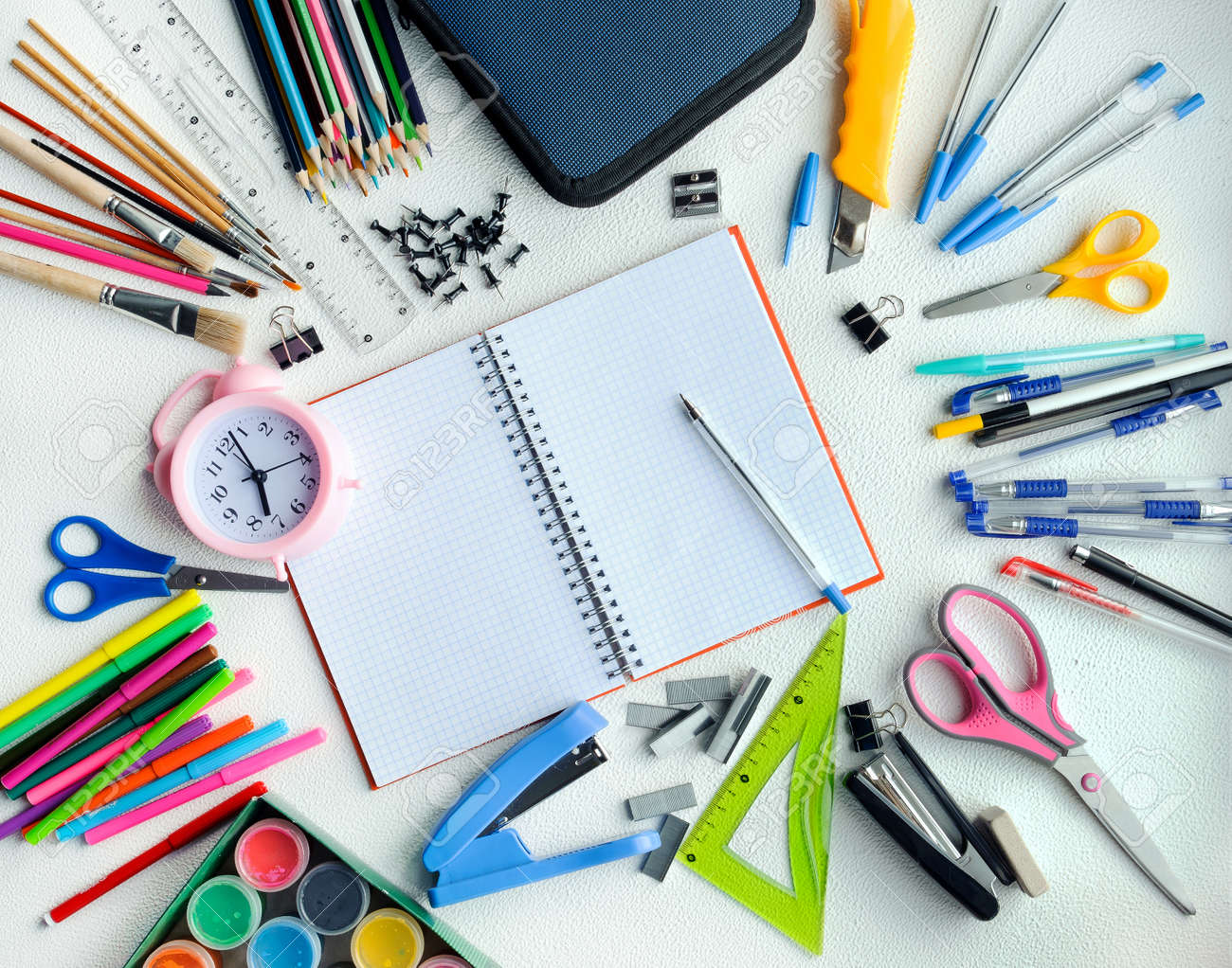 School Supplies Stationery Shot From Above Mockup In A Circle With Copy Space In The Center Image 151966087