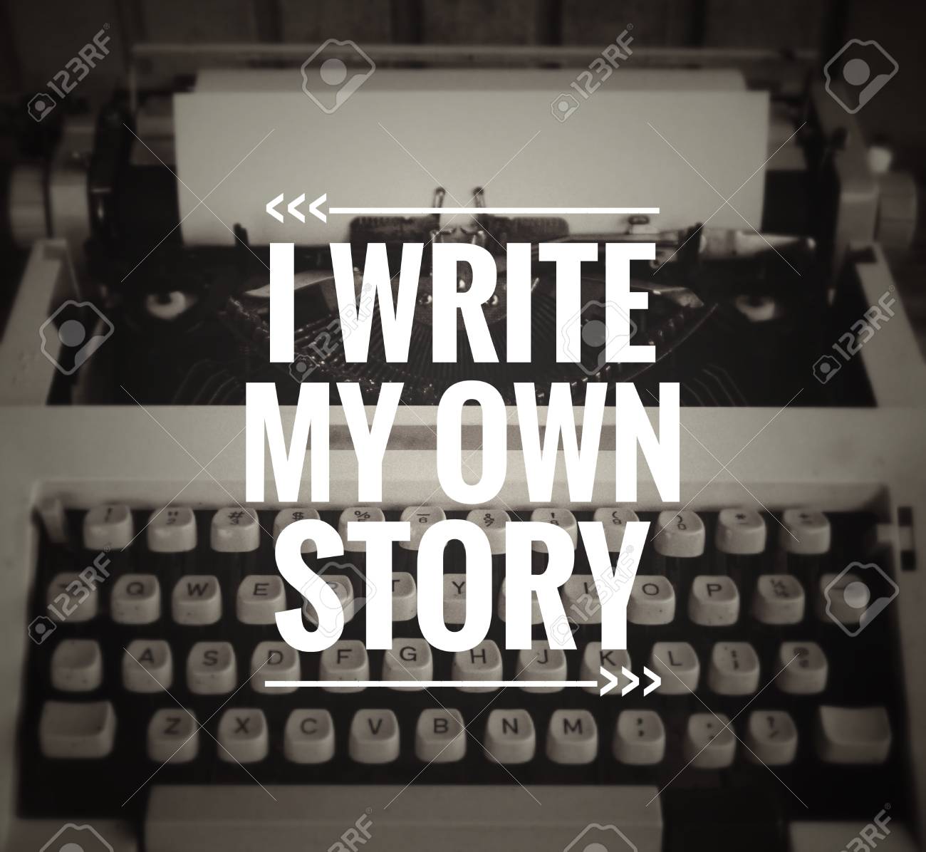 Motivational And Inspirational Quote I Write My Own Story. With Blurred Black And White Styled Background. Image 104944973