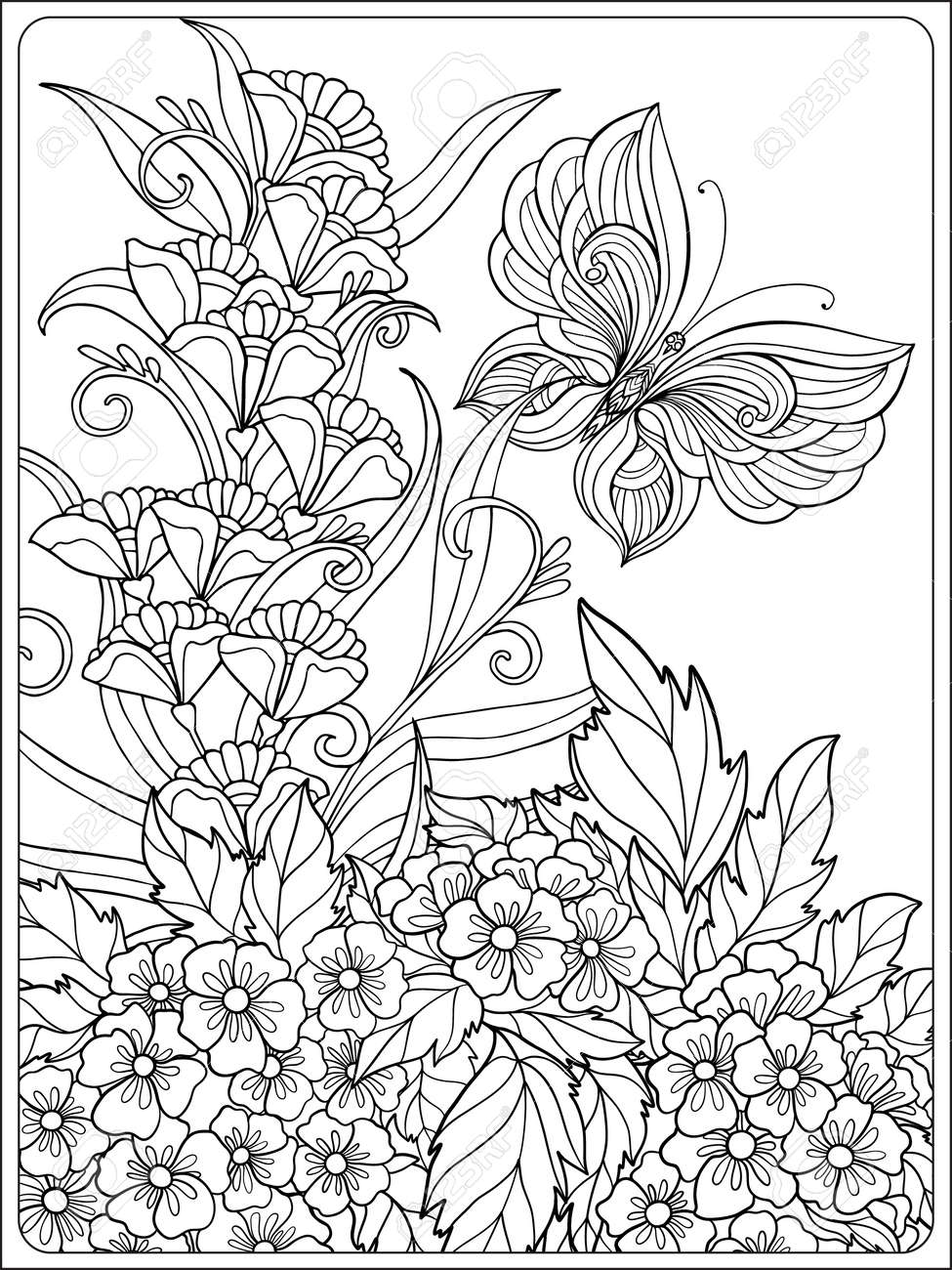 flower with butterfly coloring pages