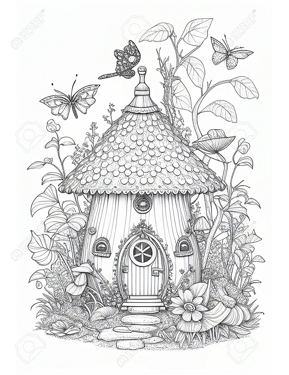 fairy houses coloring book for adults