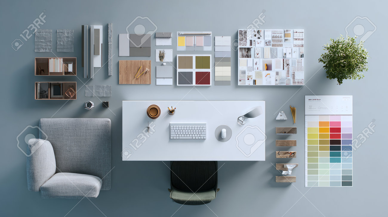 3d Illustration Of Designer Workspace With Color Palette Guides ...