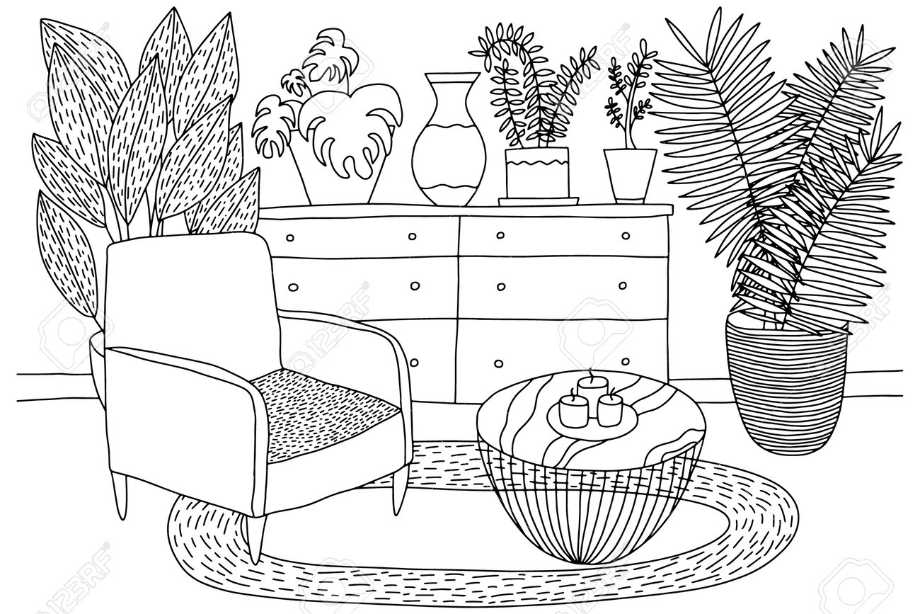 coloring pages living room