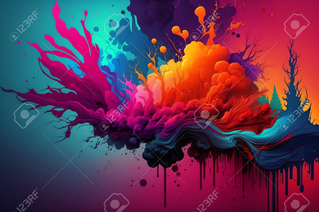 Abstract Color Splash Background. Paint Splashes. Paint Drops. Painting Concept. Generative AI Stock Photo Picture and Royalty Free Image. Image 202777020