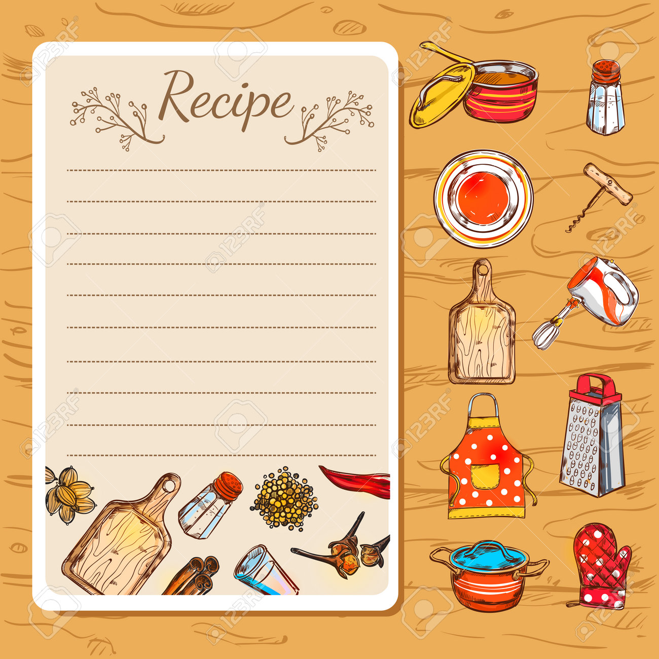 Recipe Book Page With Empty Writing Field And Isolated Decorative ...