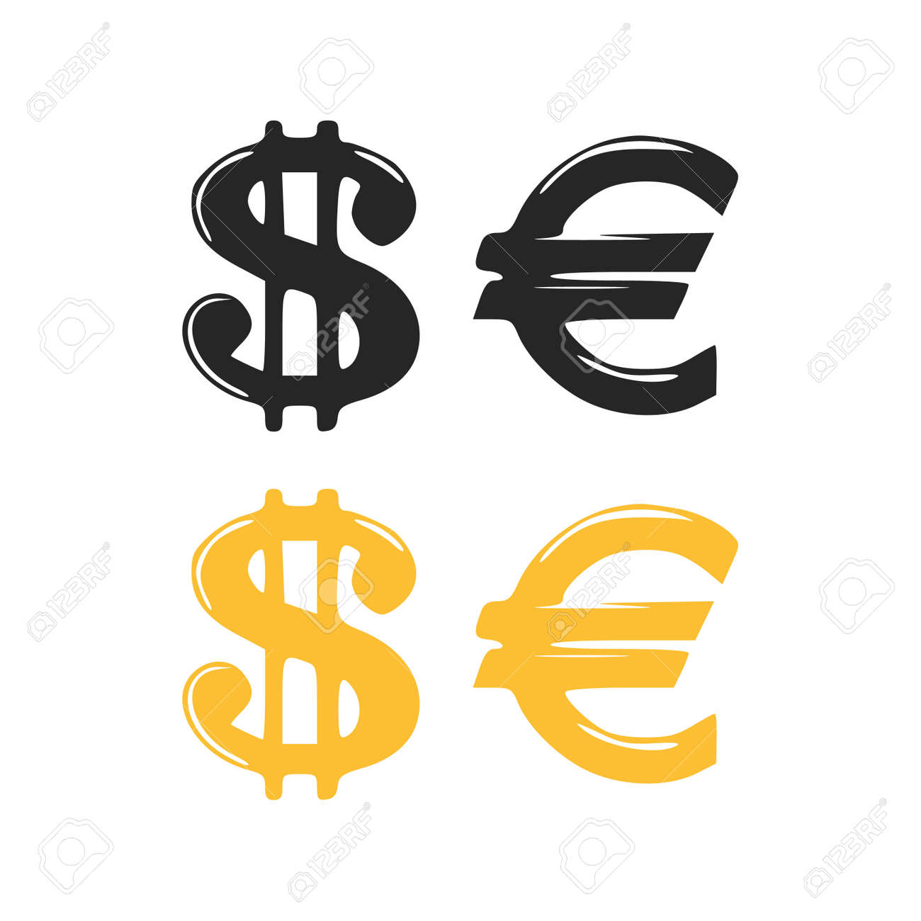 Ikonen Des Dollarzeichens Und Des Eurozeichens. Dollar Euro Vektorillustration Auf WeiBem Hintergrund Lizenzfrei nutzbare SVG Vektorgrafiken Clip Arts Illustrationen. Image 163905012