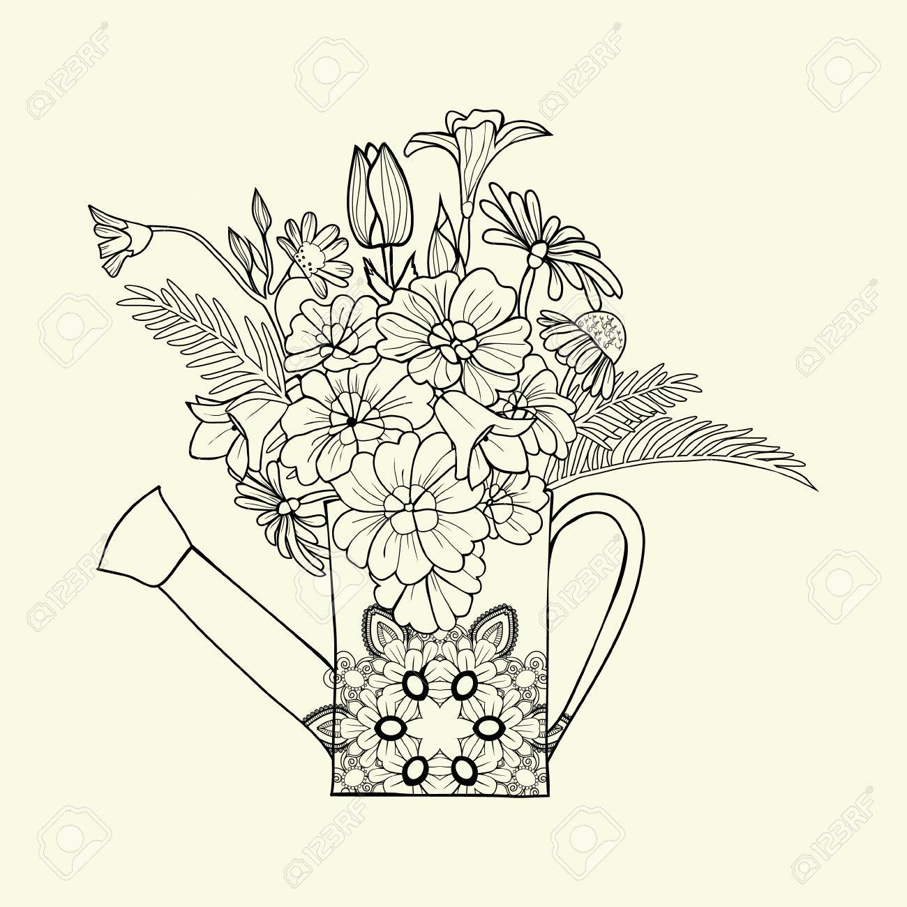 flower watering can coloring page