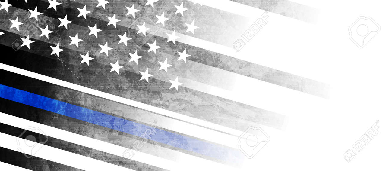 Grunge Black Concept USA Flag With Blue Stripe. American Police Force Sign Vector Abstract Background SVG Image 164965461