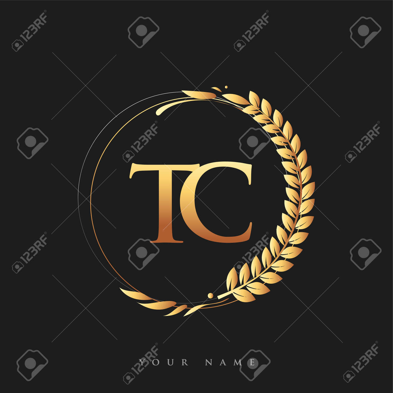 Initial Logo Letter TC With Golden Color With Laurel And Wreath Vector Logo For Business And Company Identity. Royalty Free SVG Cliparts Vectors and Stock Illustration. Image 167618258